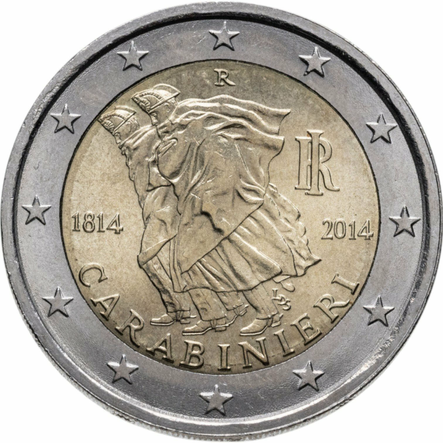 Италия 2 евро 2014 "200 лет со дня создания Корпуса карабинеров", Биметалл, в сохранности UNC