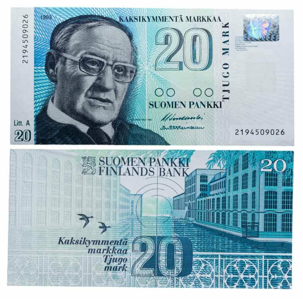 Финляндия 20 марок 1993 год Литера А Pick 12312