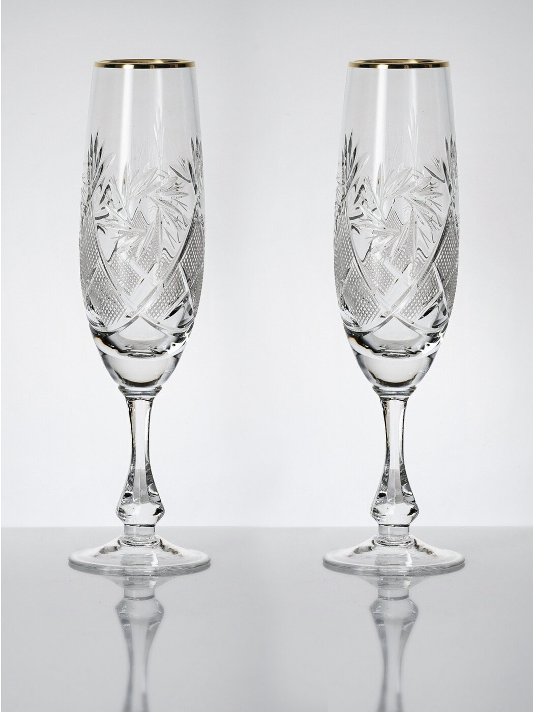 Хрустальные бокалы для шампанского, игристых вин, объем 170 мл, набор фужеров 2 шт, Неман отводка золотом