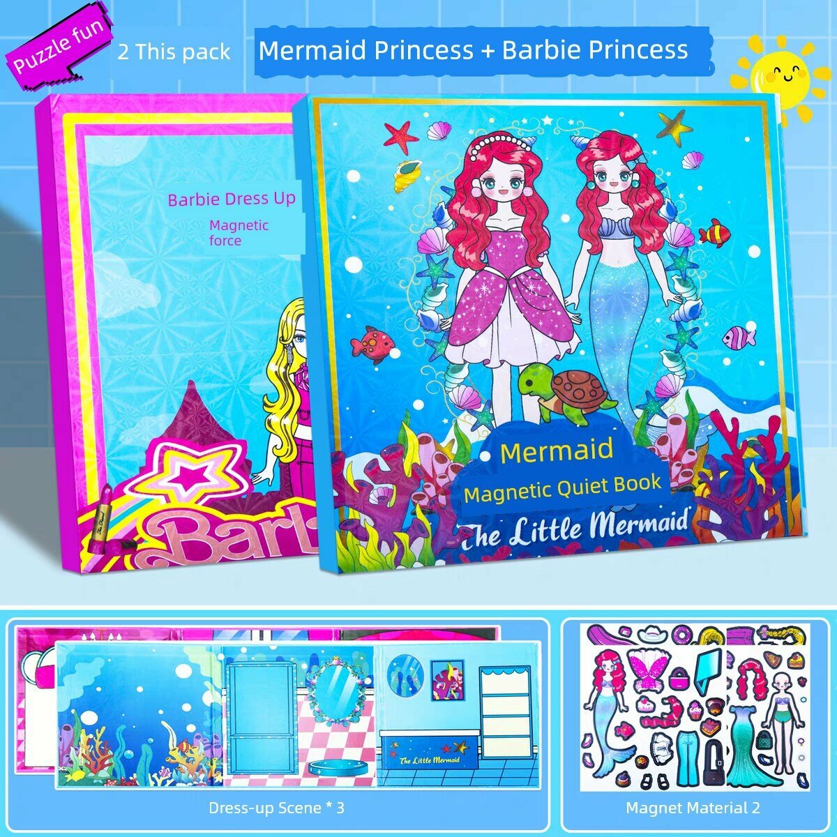 Магнитная книга-раскраска «Принцесса Эльза» для девочек, новая, без вырезов, с магнитными наклейками, большая книга для