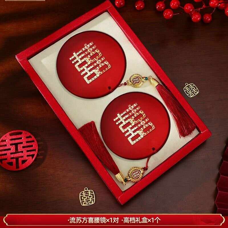 Зеркало для свадебного приданого, пара красных маленьких зеркал, расческа, свадебные принадлежности для невесты, коллекция маленьких круглых зеркал для женского приданого