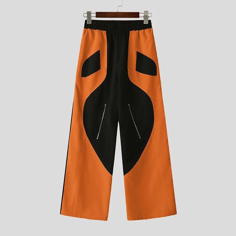 INCERUN брюки в американском стиле, мужские брюки с цветными блоками, мужские широкие брюки для прогулок в город, индивидуальные широкие брюки