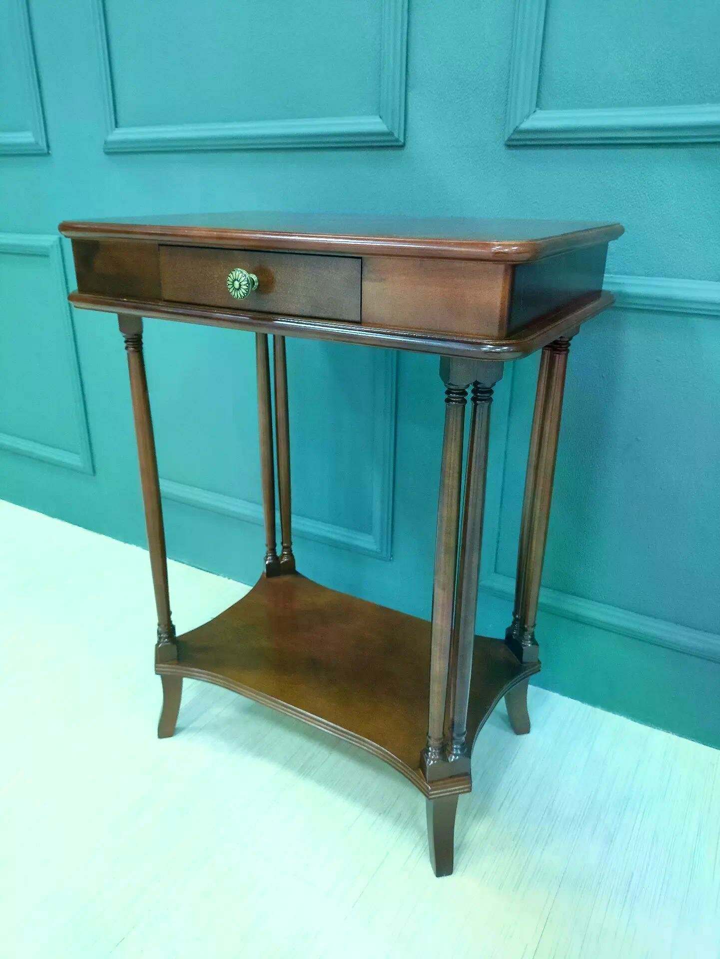 Консоль с ящиком интерьерная, подставка деревянная, цвет испанский орех