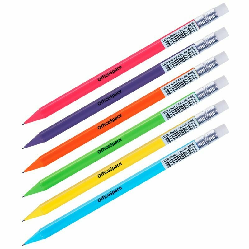 24 шт. Карандаш механический OfficeSpace 0,7мм, с ластиком, ассорти