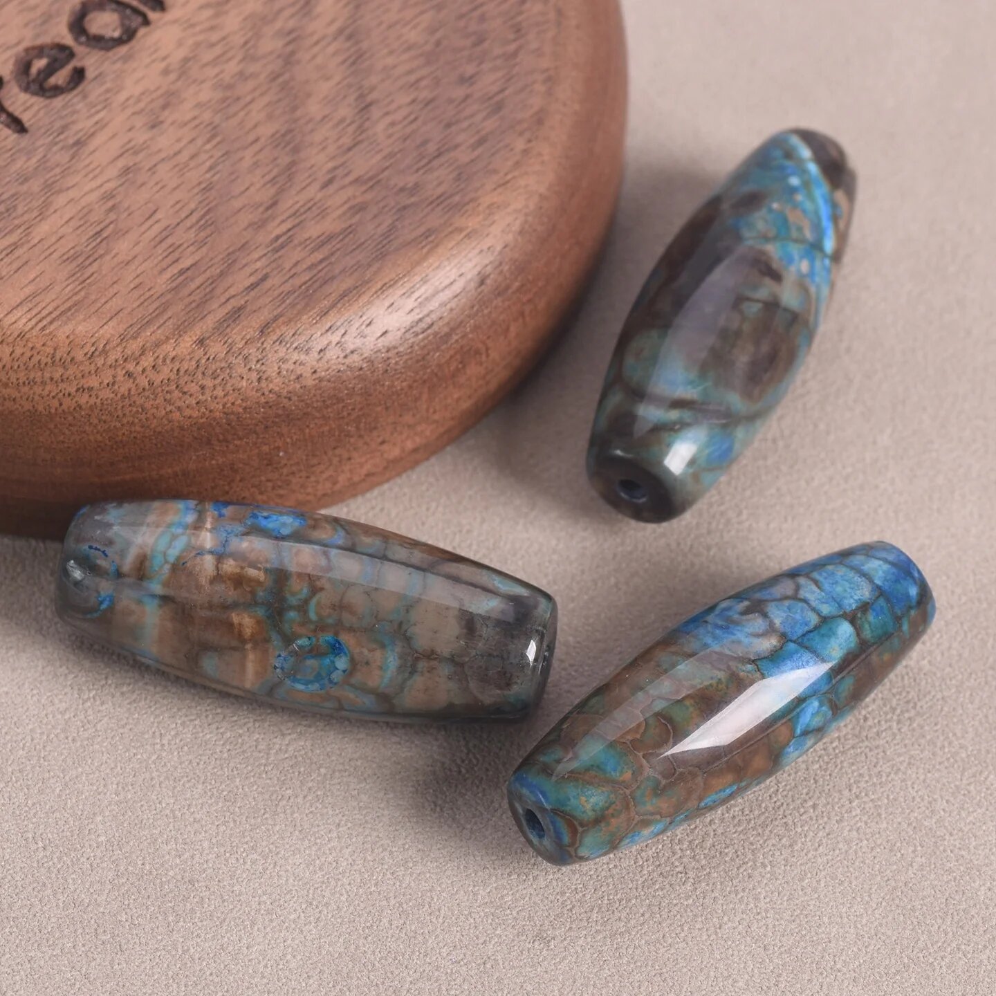 Длинные овальные бусины из натурального камня Dreamzeal 38x14 мм Brown Blue B