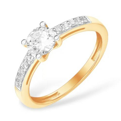 Кольцо, серебро, 925 проба, золочение, фианит