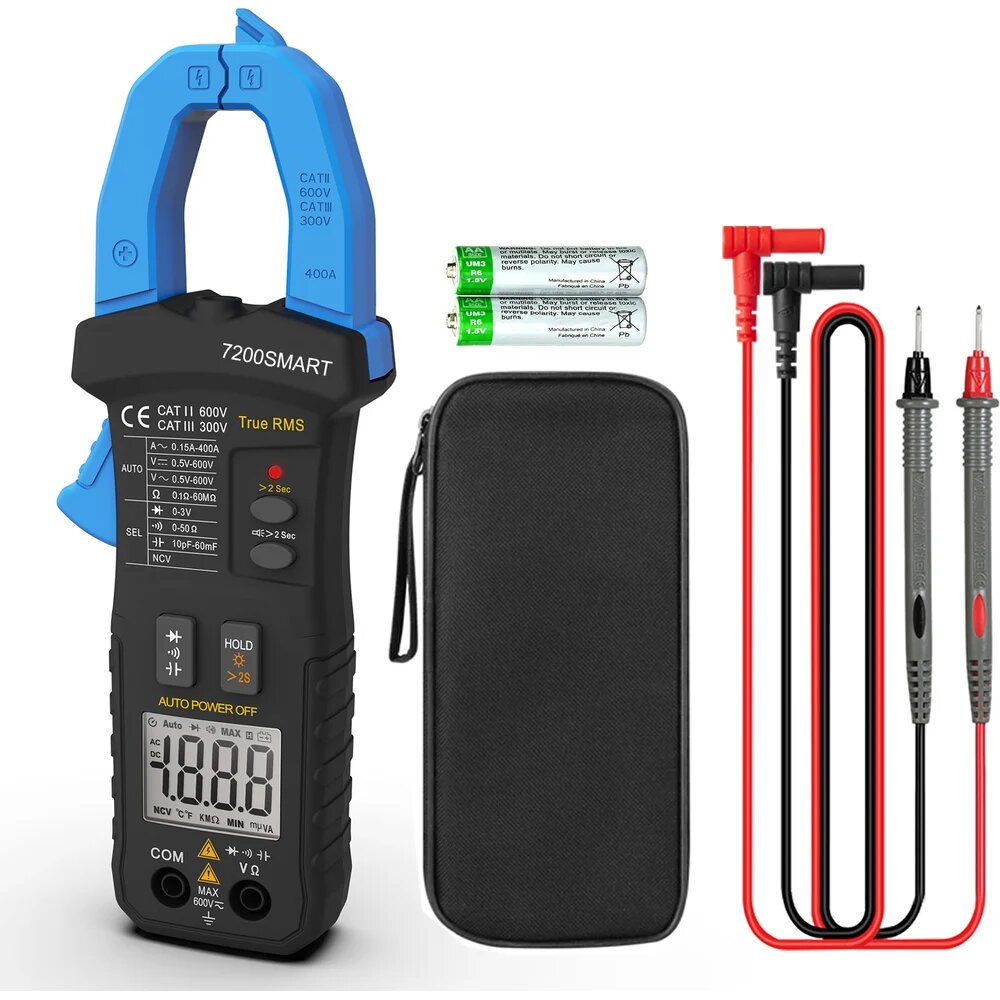 Токоизмерительные цифровые клещи HoldPeak HP‑7200SMART с функцией True RMS, измерением переменного тока и напряжения