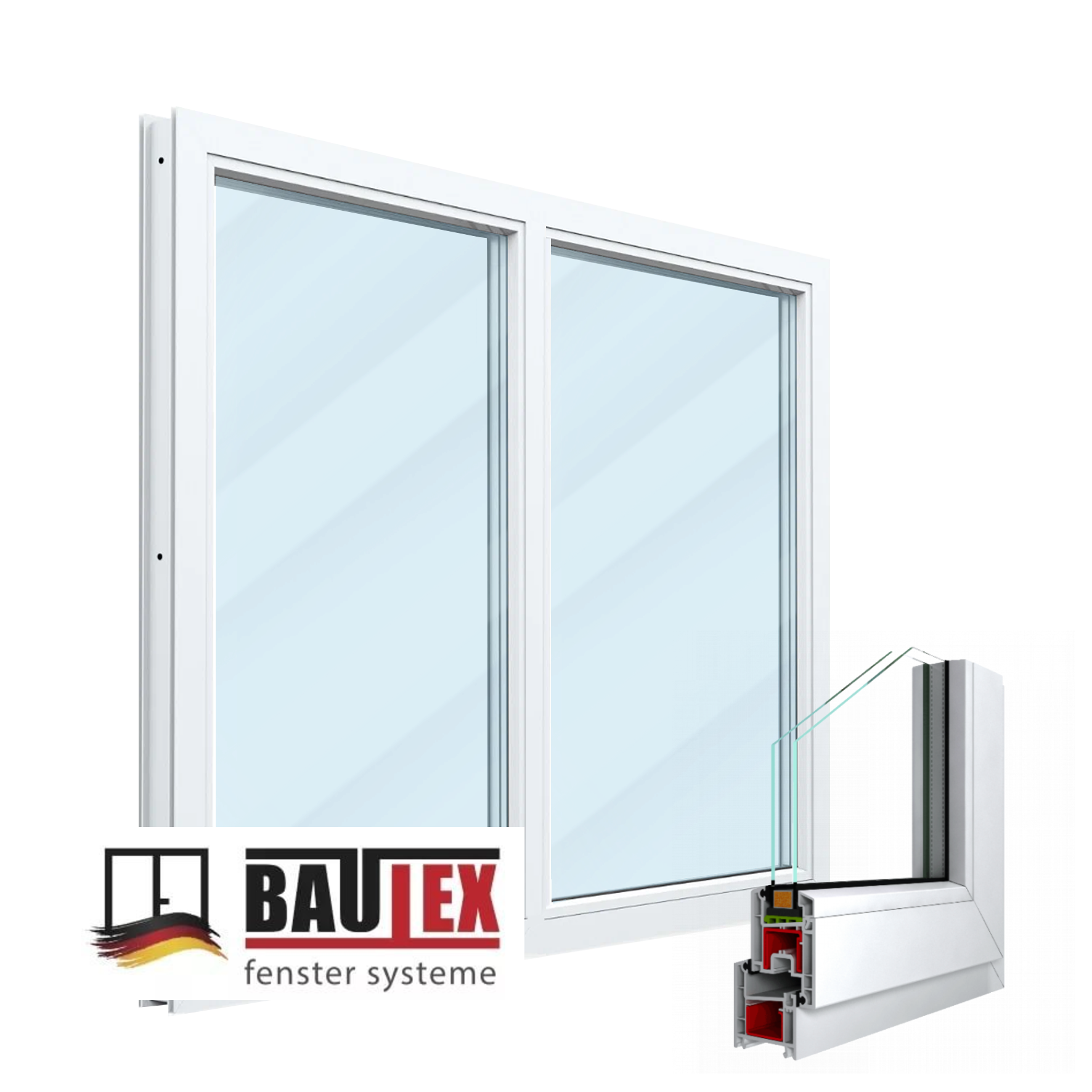 Пластиковое окно двухстворчатое 58 мм 3 камеры 2 стекла (в.1450 / ш.1200 / глухое)