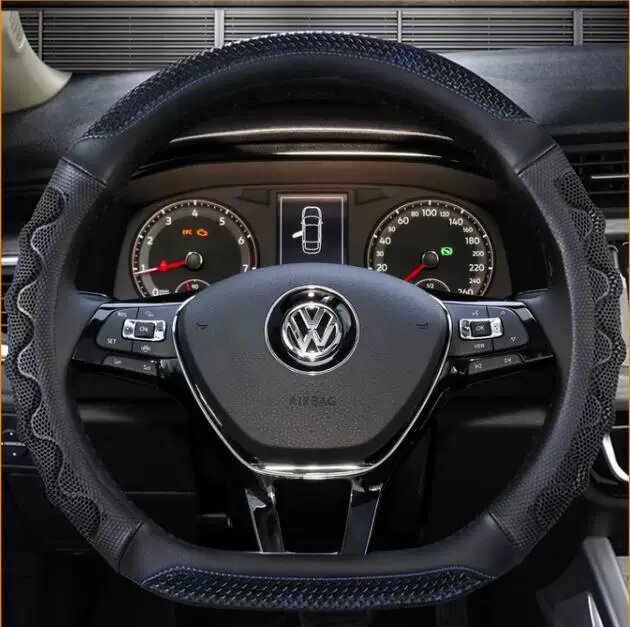 Салонная накладка на руль Volkswagen D-образная с пчелиной структурой глубокий синий для Passat B8, Golf 7/6, Jetta,