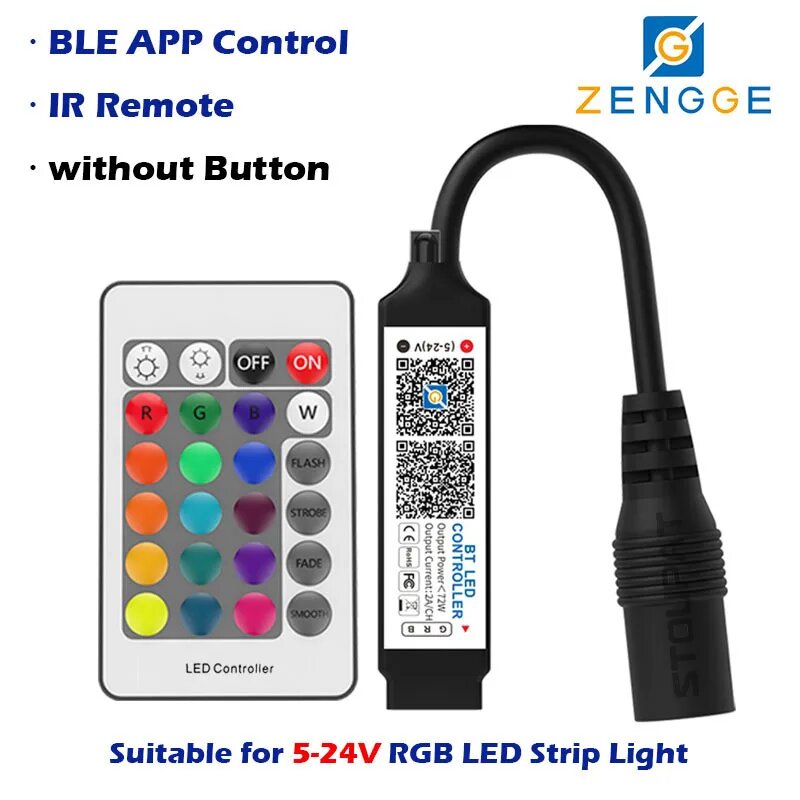 RGB контроллер для светодиодной ленты с IR и BLE управлением, 5-24V