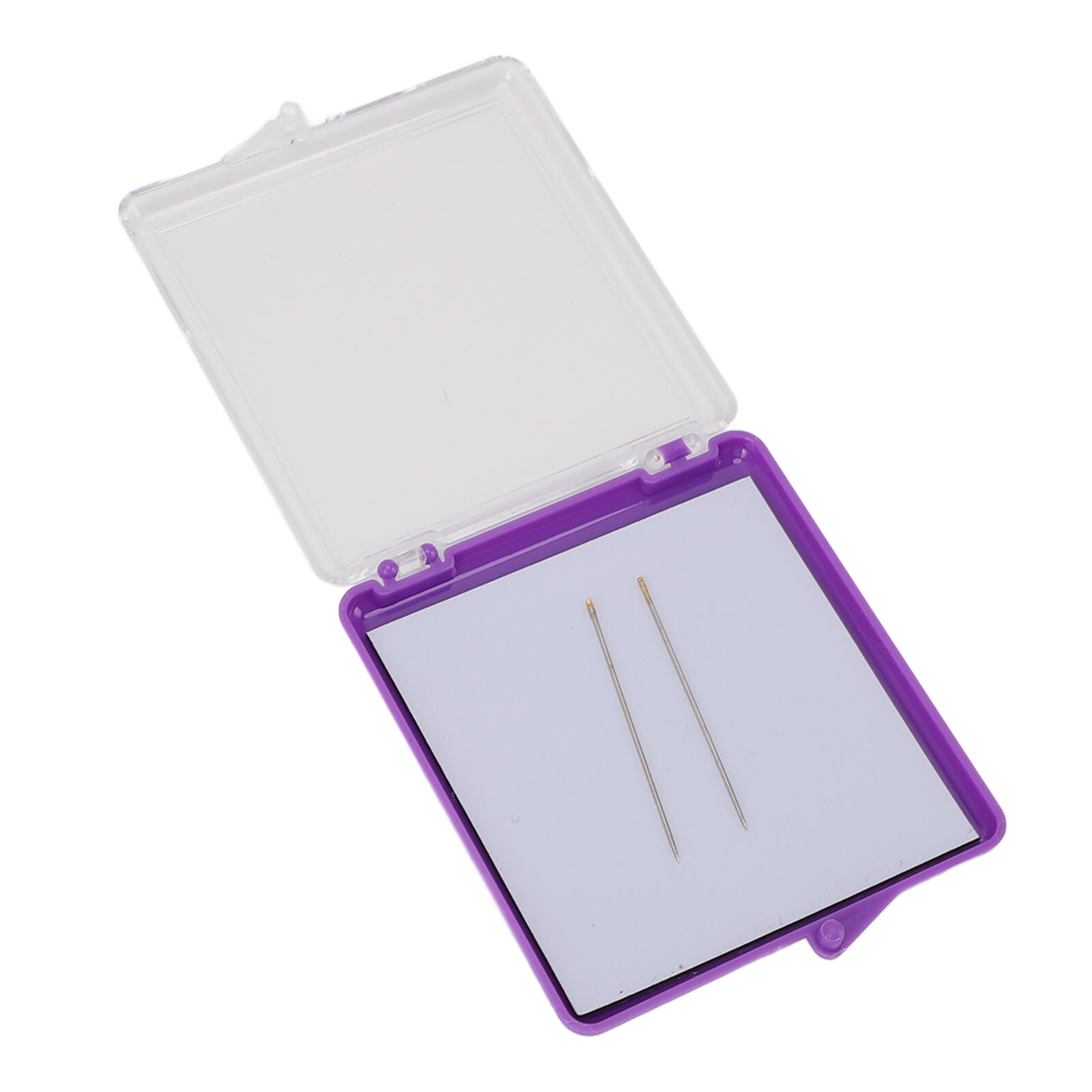 Магнитный футляр для швейных игл с прозрачной крышкой, органайзер для вязальных булавок, пластиковый ящик для хранения с 2 иглами, фиолетовый.