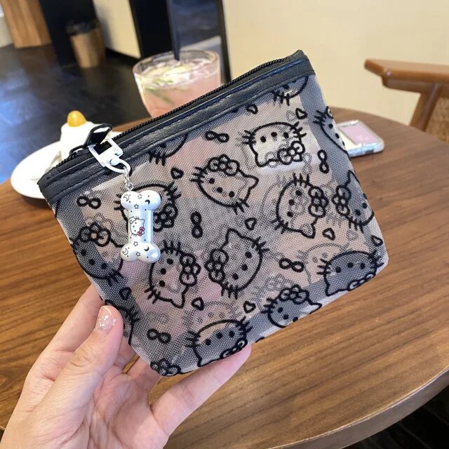 Милый кошелек для монет Sanrio Hello Kitty, модная сетчатая косметичка в стиле аниме, сумка для хранения наушников, подарок на праздник.
