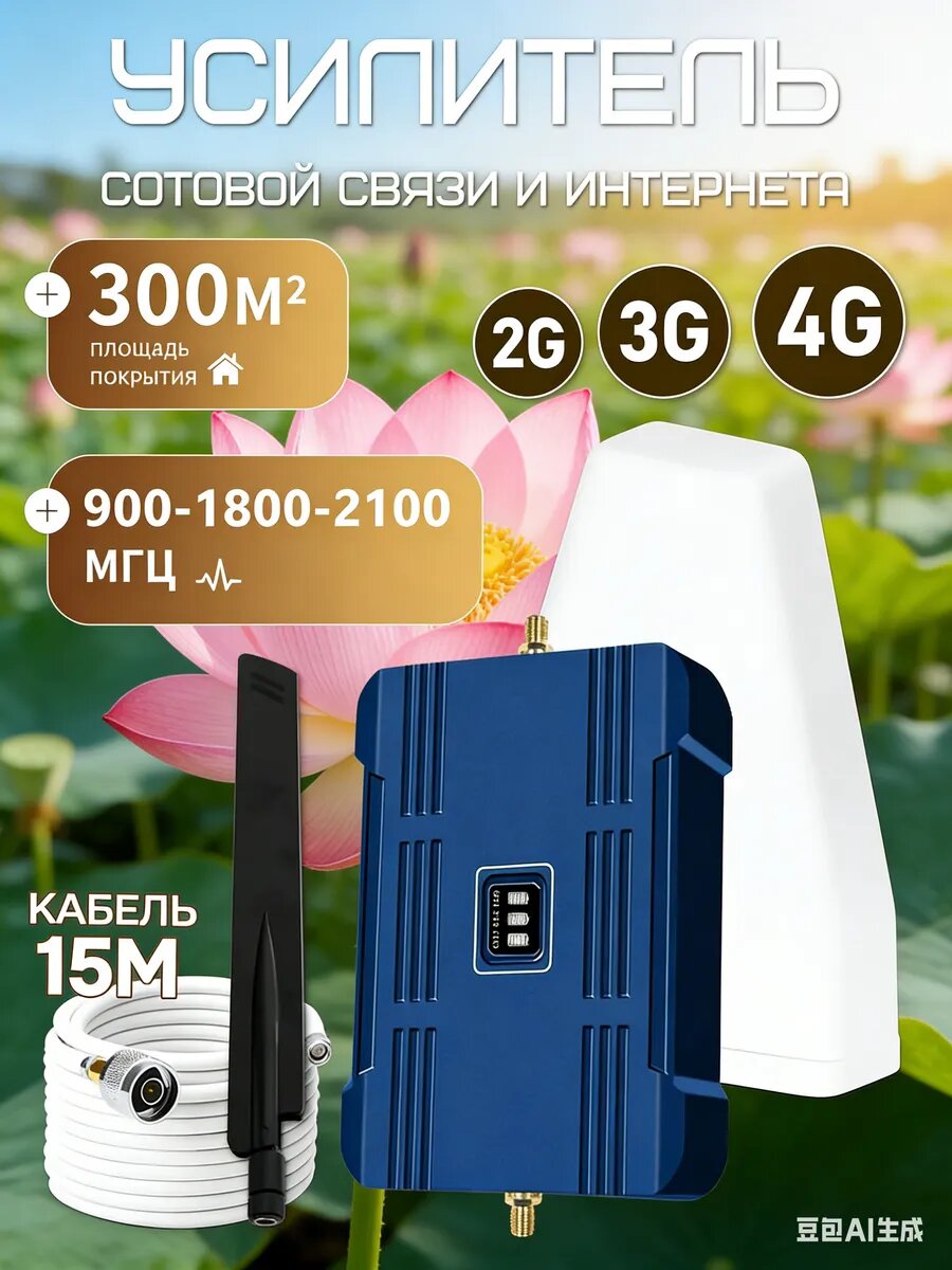 Усилитель сотовой связи 900/1800/2100 МГц (2G/3G/4G): до 70 км, направленный, синий, 1.3 кг