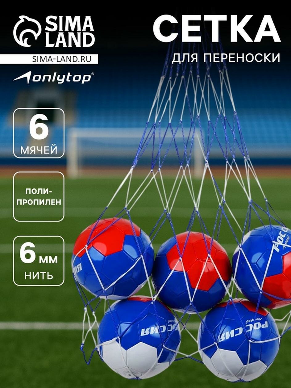 Сетка для переноса мячей, толщина нити 6 мм (для 6 мячей), цвета микс