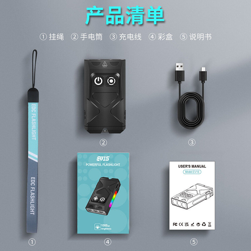 Фонарик-брелок EDC с высокой яркостью, RGB-подсветкой, длительным временем работы от батареи, быстрой зарядкой, миниатюрный портативный аварийный фонарь.