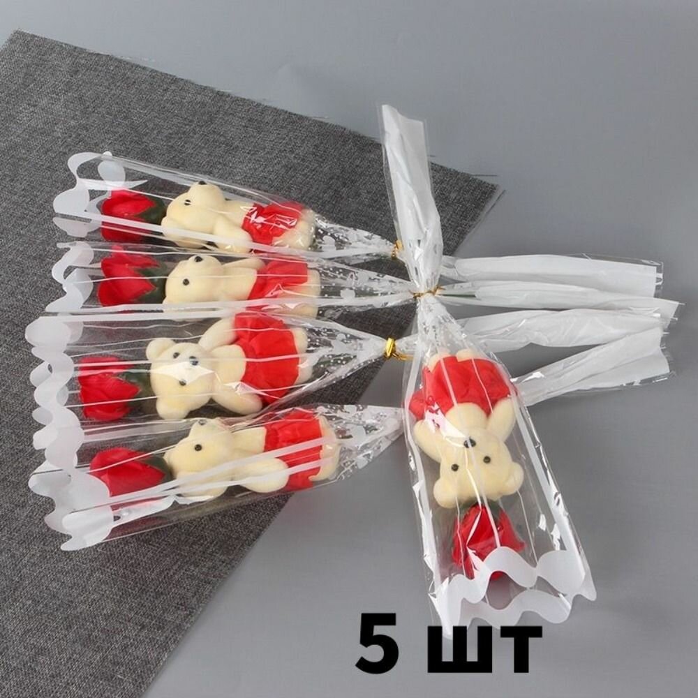 Букет из 1 мыльных роз с и мишкой. Подарочный набор для девушки