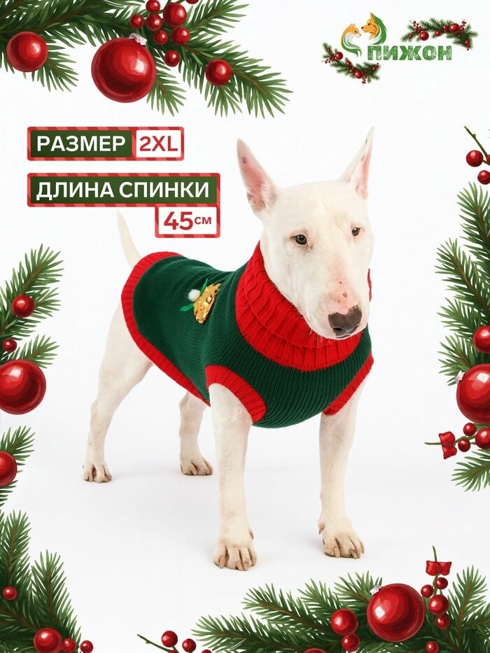 Свитер для животных Пижон "Рога удачи", размер 2XL, длина спинки 45 см, обхват шеи 36, грудки 35-54 см, зеленый