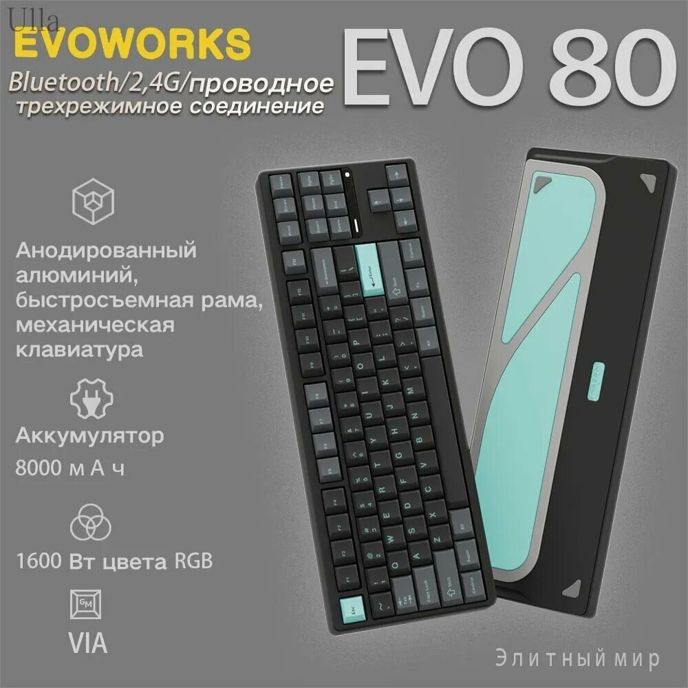 Игровая клавиатура беспроводная , Английская раскладка, черный, бирюзовый