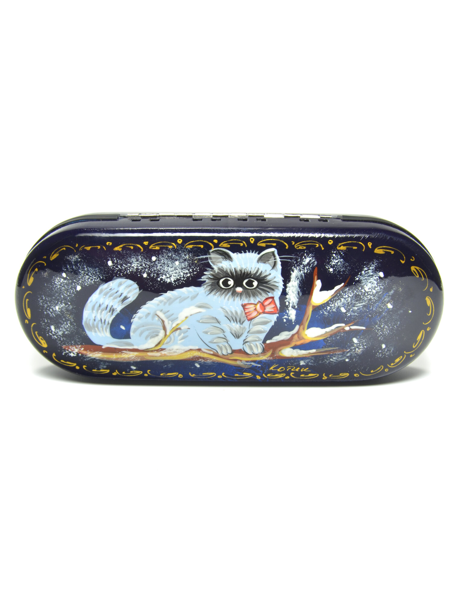 Футляр для очков женский. Серый кот. Очечник. Авторская ручная роспись.