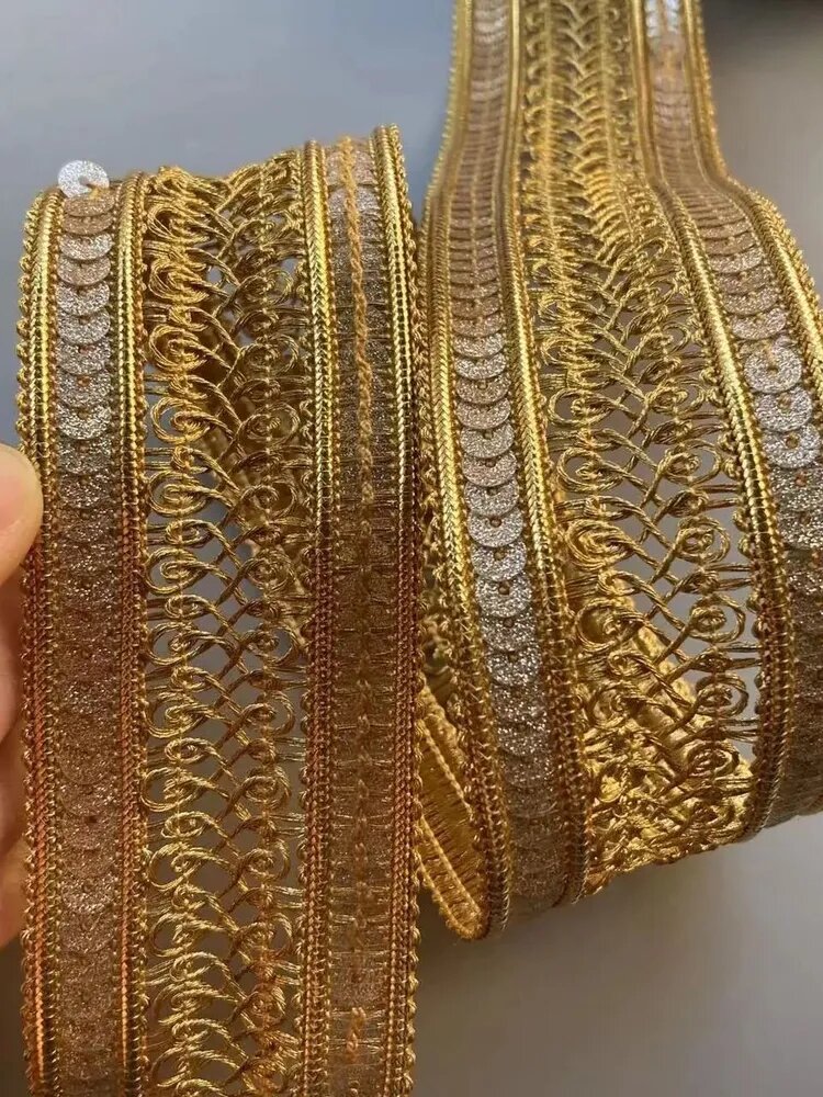 Тесьма лента трикотажная, 4.7 см, 2 метра Тесьма декоративная, с народным узором, для декора, рукоделия и творчества, Золотой