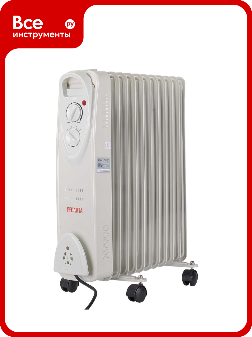 Масляный, Ресанта, радиатор Ресанта ОМ-12Н 67/3/9, отопления помещений, бытовой