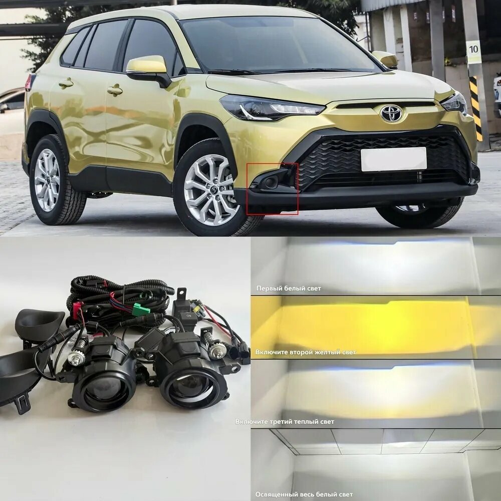 Фары автомобильные, Противотуманная фара, арт. Тойота Королла Кросс(Corolla Cross/Frontlander) Суперяркие трехцветные противотуманные фары с лазерной линзой (дальний/ближний свет)