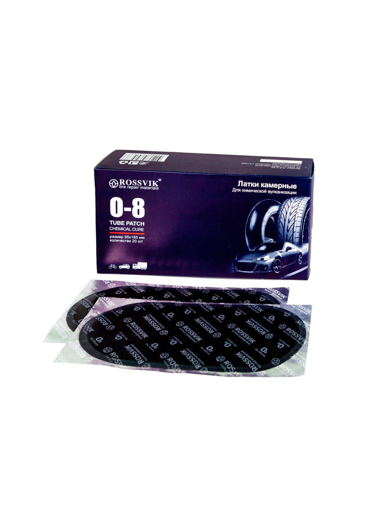 Латка ремонтная для камер О-8, 95*185мм, 20шт/коробка Россвик