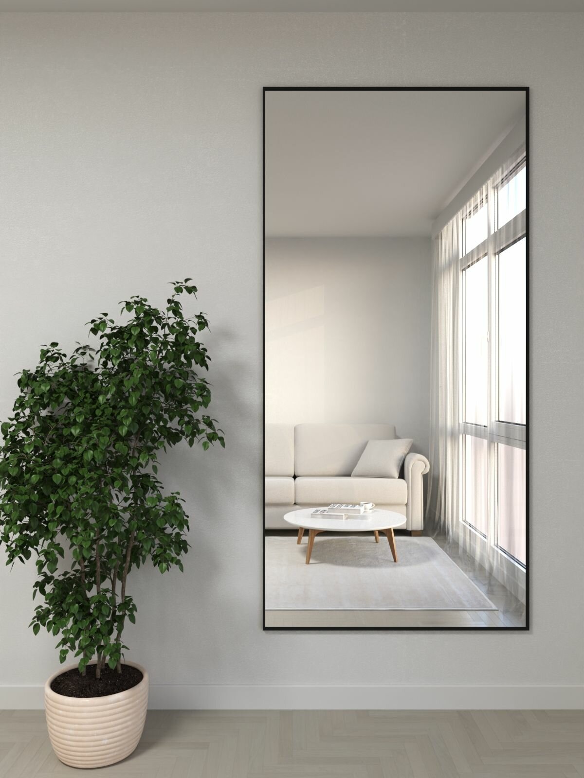 Зеркало настенное 210х100 см. черное в алюминиевой раме интерьерное BLX MIRROR