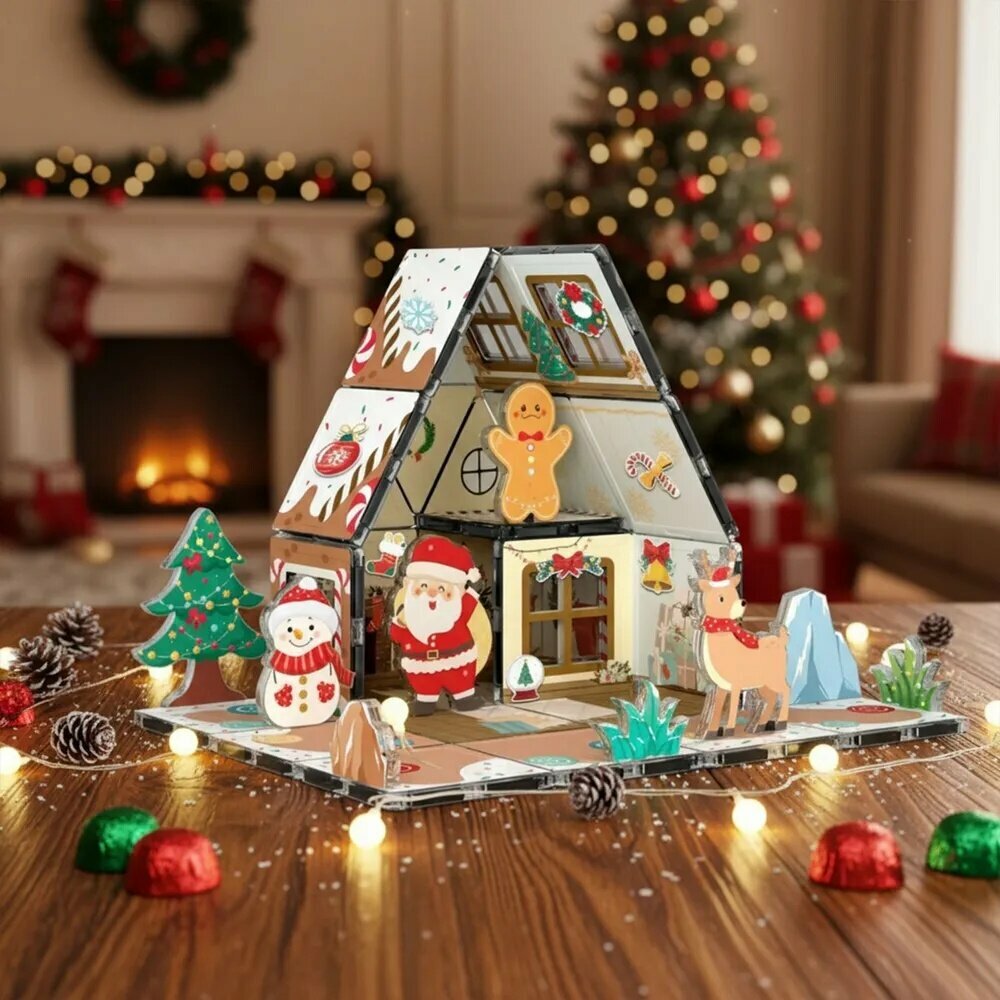 Рождественский пряничный домик, набор для строительства, магнитная плитка, строительные блоки для детей