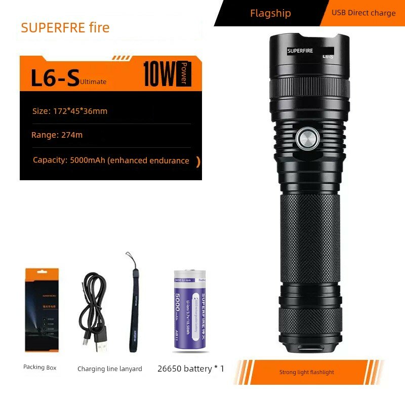 SupFire Shenhuo L6-XPE/R5 мощный фонарик T6-L2 перезаряжаемый светодиодный уличный фонарь 26650, дальний король L6-S