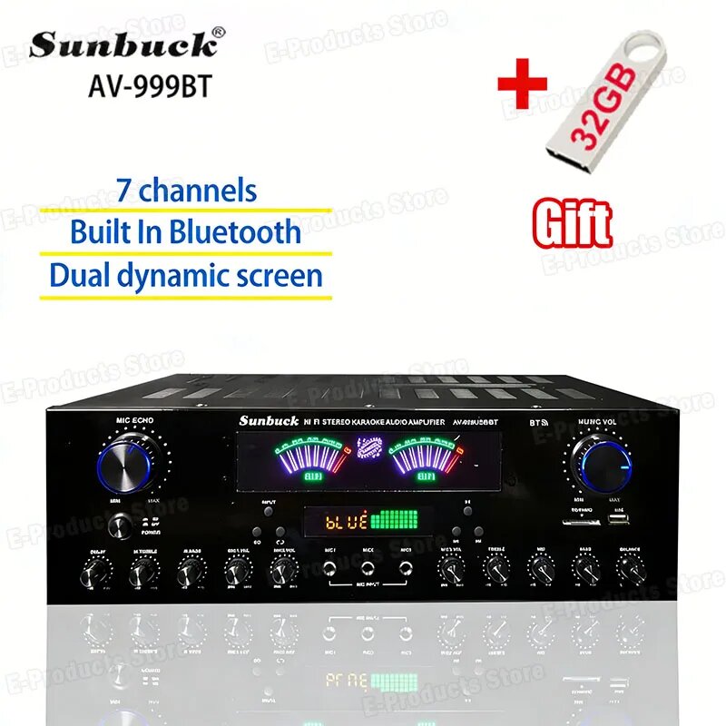 Sunbuck AV-999BT 7-канальный усилитель звука Bluetooth, EU Plug
