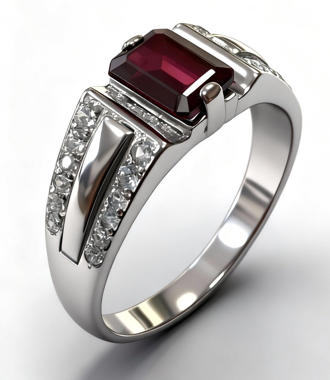 Печатка, серебро, 925 проба, родирование, фианит, гранат