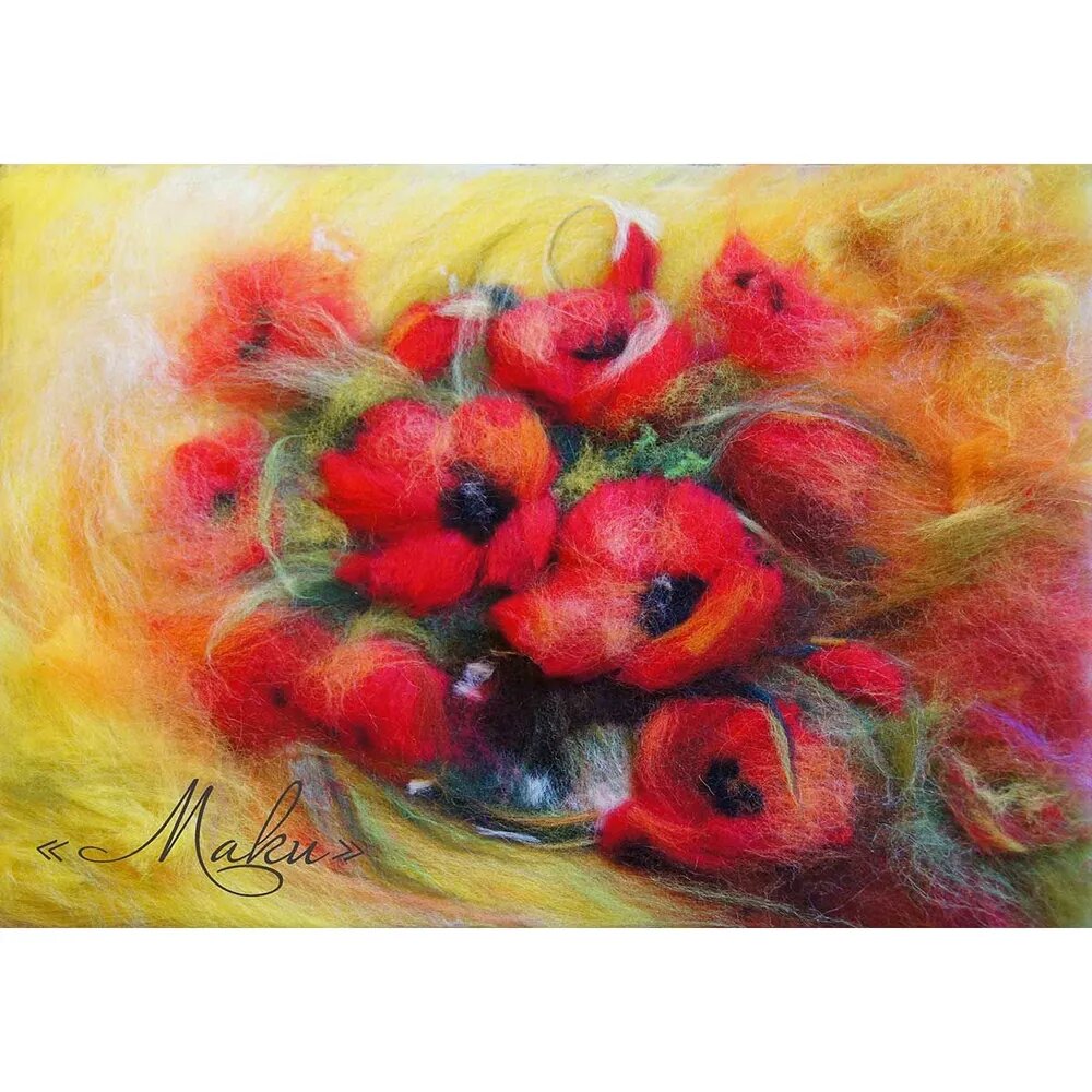 Набор для валяния, живопись цветной шерстью, Маки 21x29,7 см (А4), Айрис