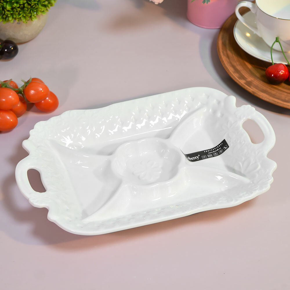 Менажница фарфоровая 5-секционная 31,5х31,5см, белая, прямоугольная, серия "HoReCa"