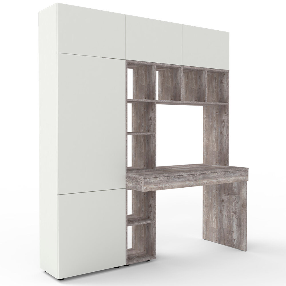 Стол письменный со стеллажом и шкафом 1800 Бетон Белый