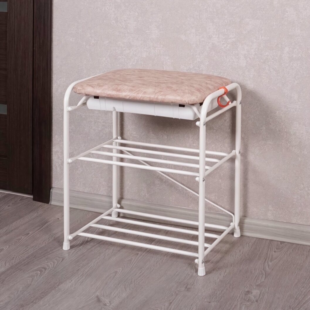 Подставка для обуви "Альфа 13" с сиденьем и ящиком, белая