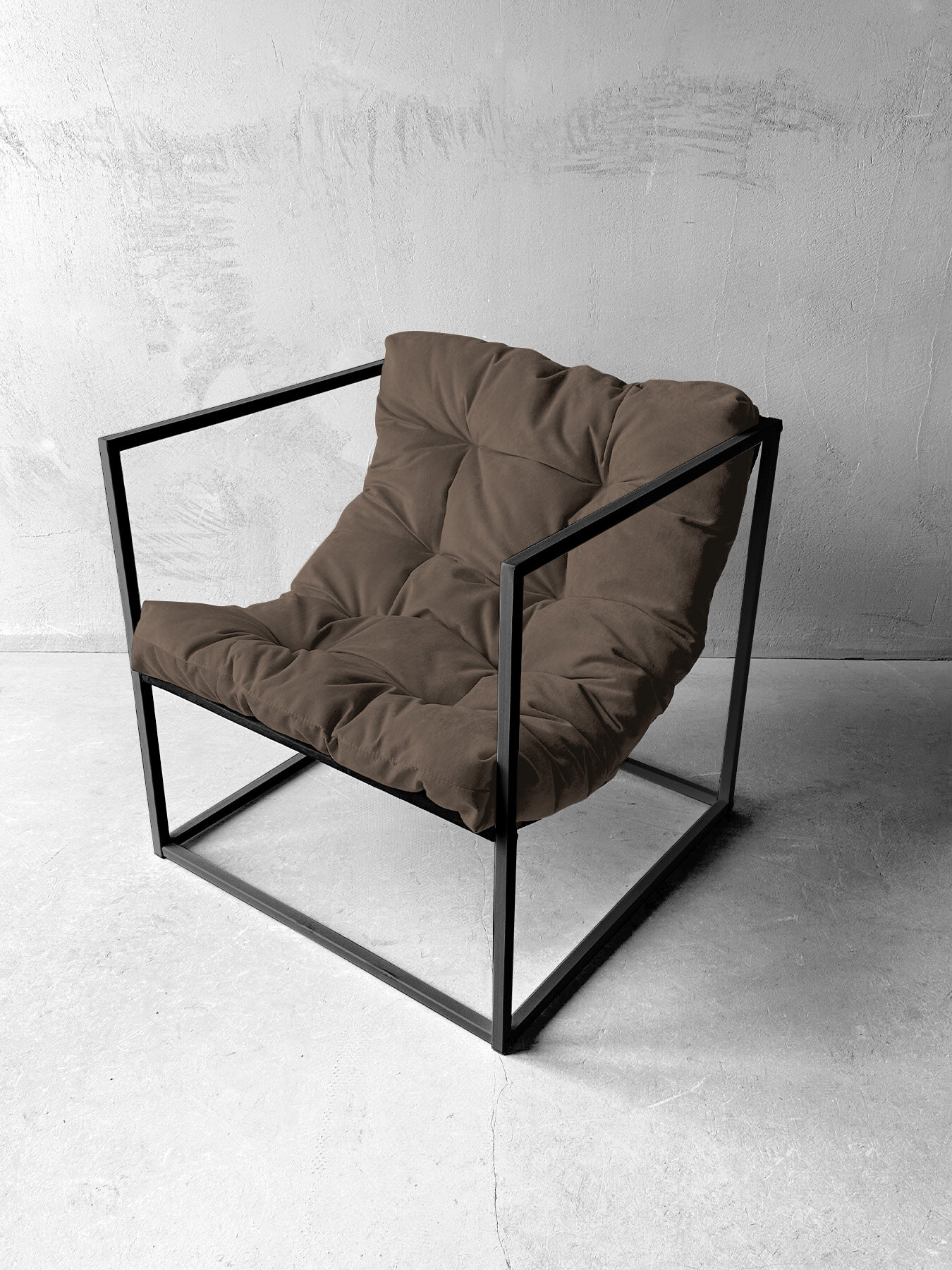 Кресло в стиле лофт Лофтовик + коричневый Велюр