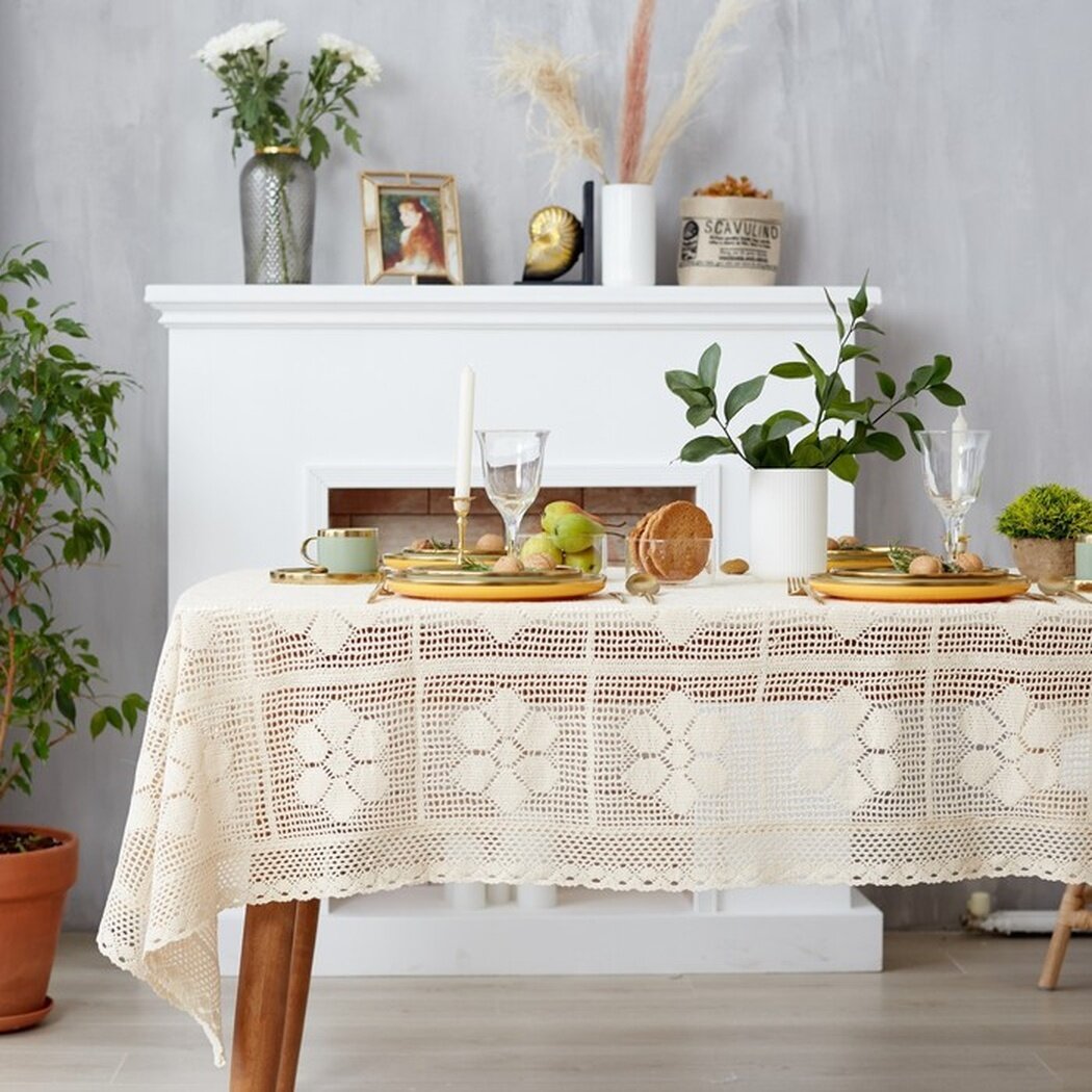 Скатерть на стол Этель "Ажур", 85x85 см, 100% полиэстер, кремовый