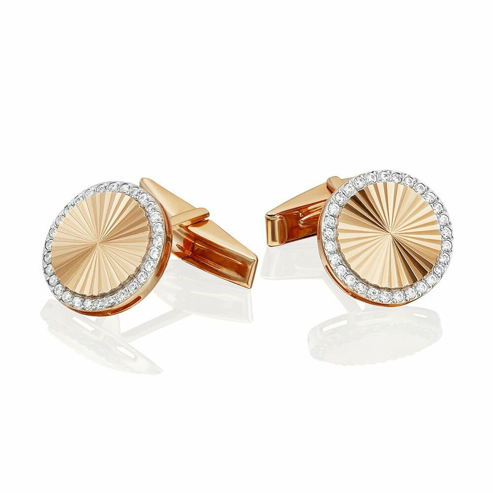 Запонки, красное золото, 585 проба, фианит