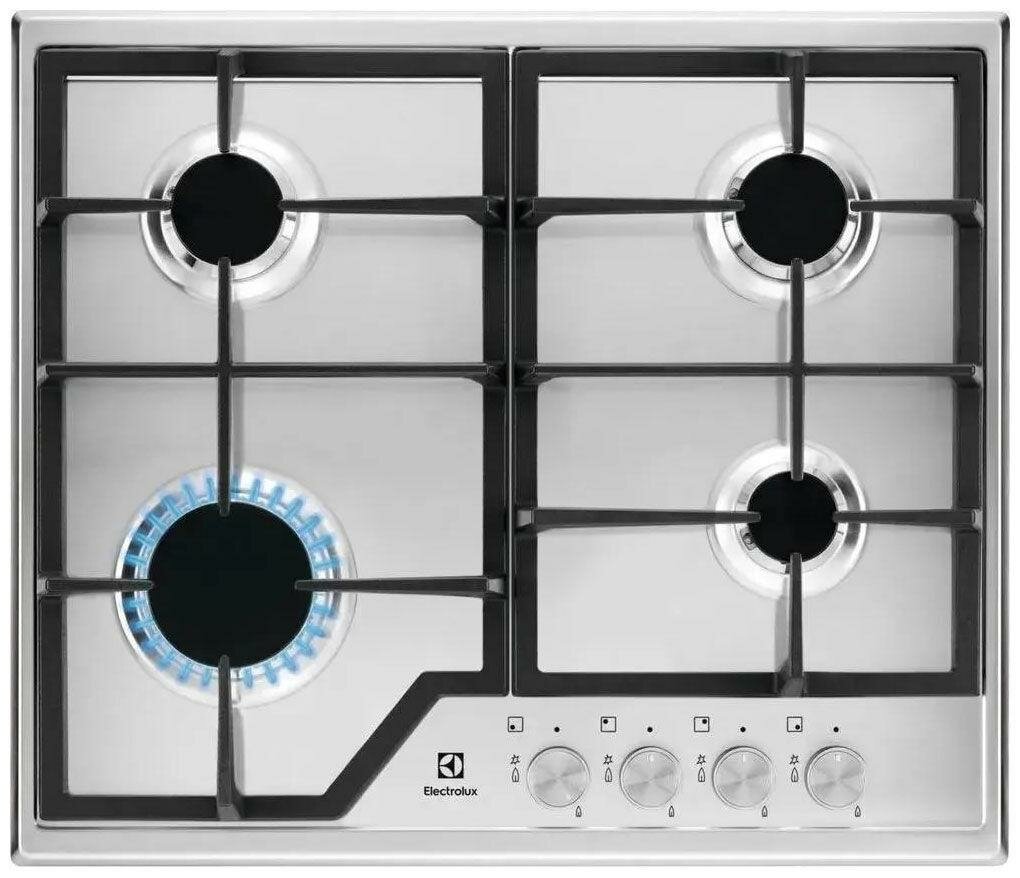 Газовая варочная панель Electrolux KGS6426SX нержавеющая сталь. чугун, автоподжиг, газ-контроль
