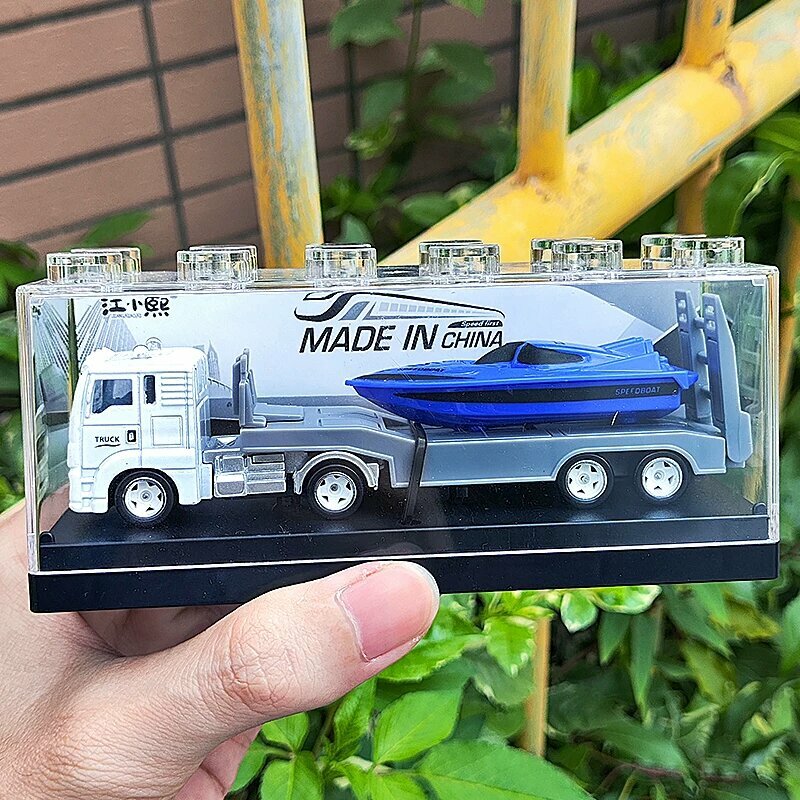 Детская модель-буксир с лодкой из сплава белого цвета с гидроциклом коллекционная игрушка в масштабе 1:64