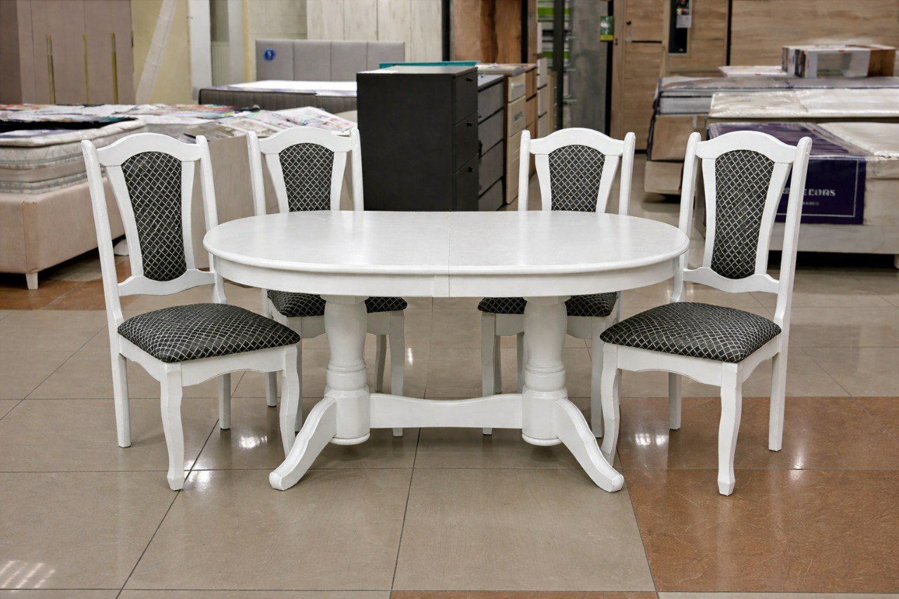 Набор мебели "Презент", стол и 4 стула, МДФ/массив березы, овальный, белый