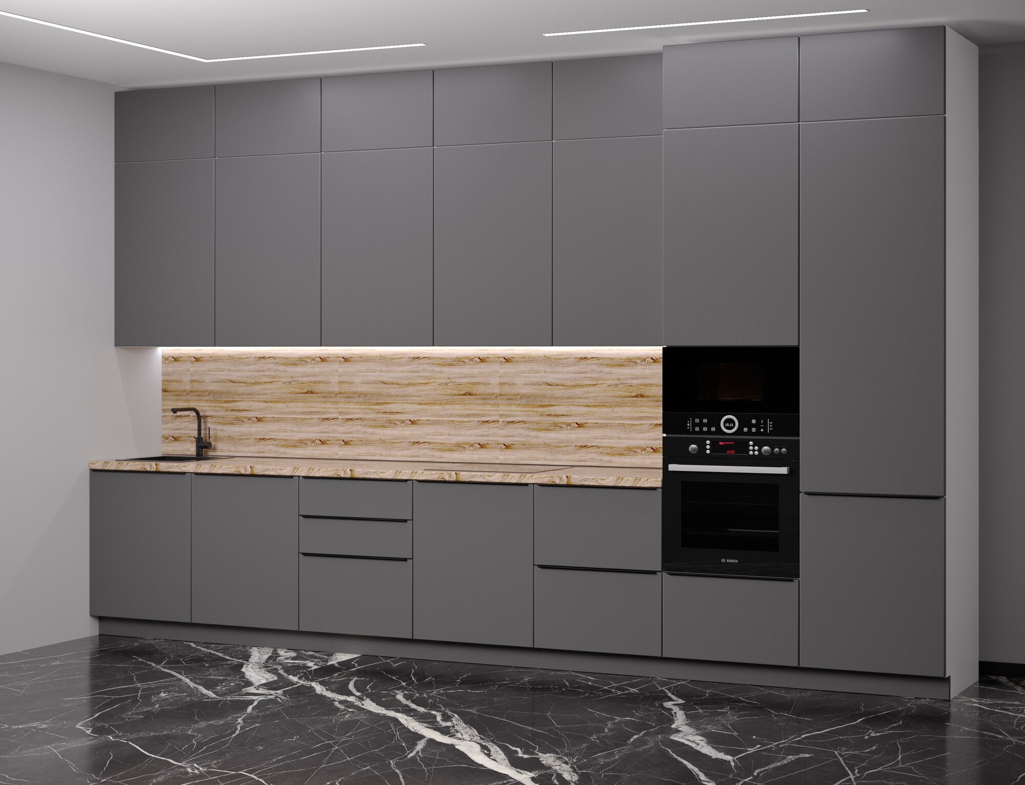 Кухонный гарнитур 4.2 метра. Модульная кухня. МДФ. Цвет графит