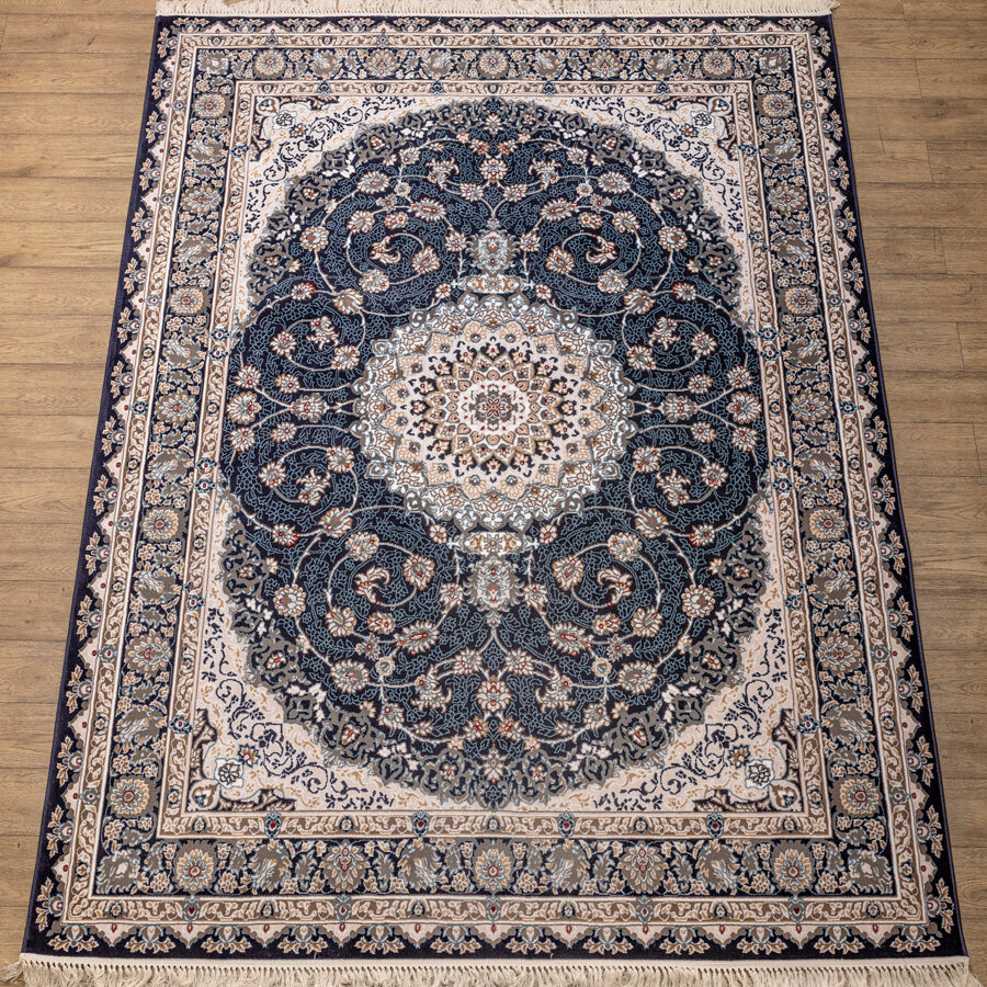 Ковер, Овал, Темно-синий, Бежевый, Золотисто-коричневый, Светло-бирюзовый, Классический, Персидский, на пол, в гостиную, спальню, в ассортименте (160 см. на 230 см.)