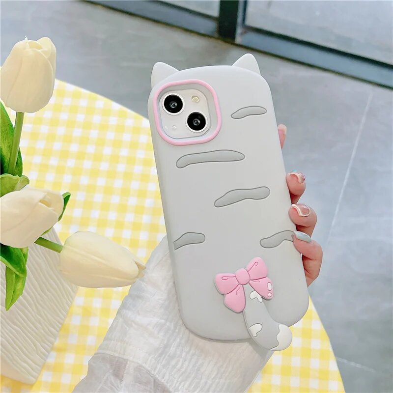 Чехол Galaxy S25 Ultra кот с бантиком, силикон