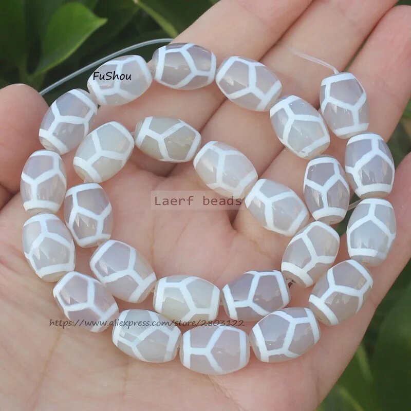 Белые агатовые бусины Дзи FuShou, 8 шт.