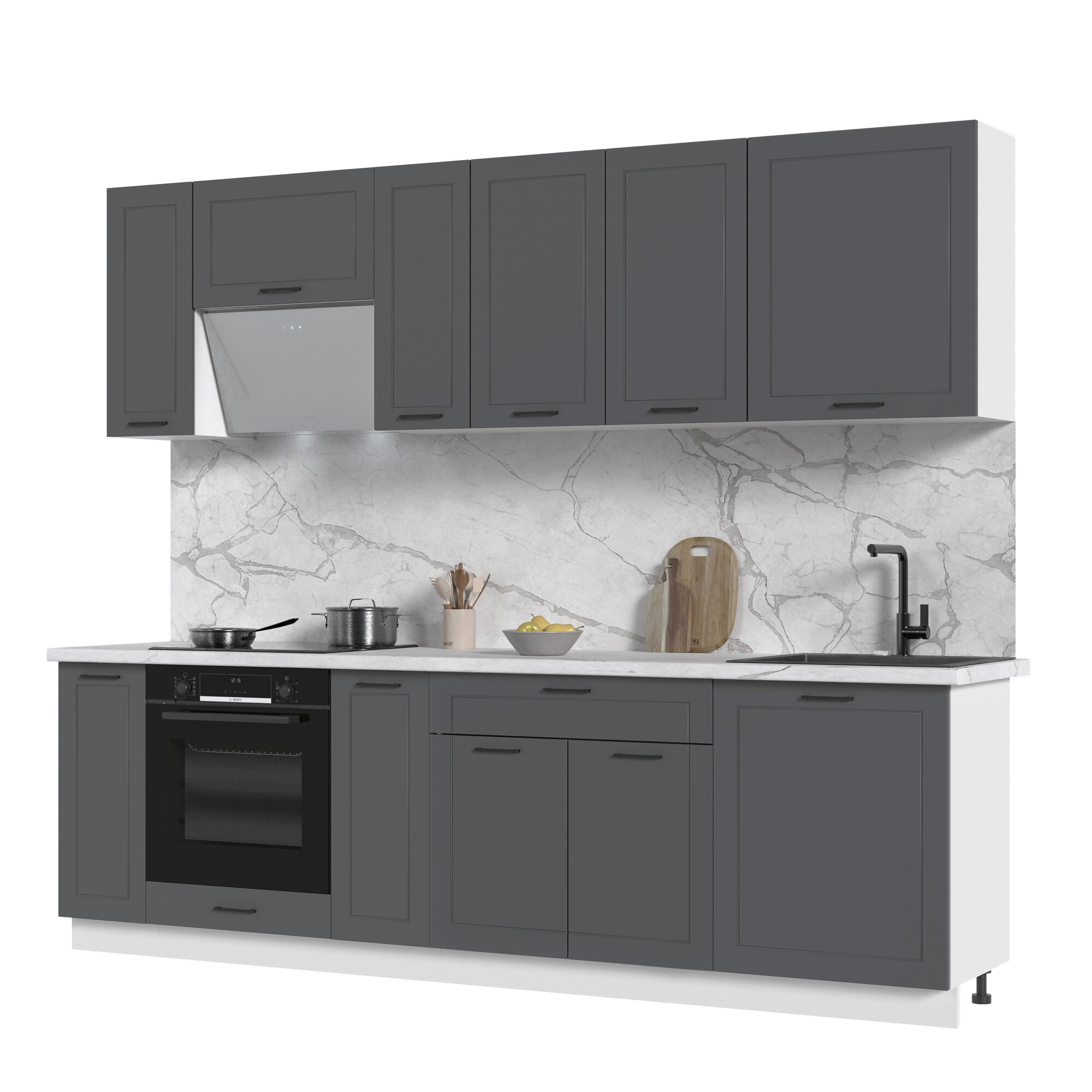 Кухонный гарнитур столешница 38мм Джорджия 260см Белый, Грифельно-серый