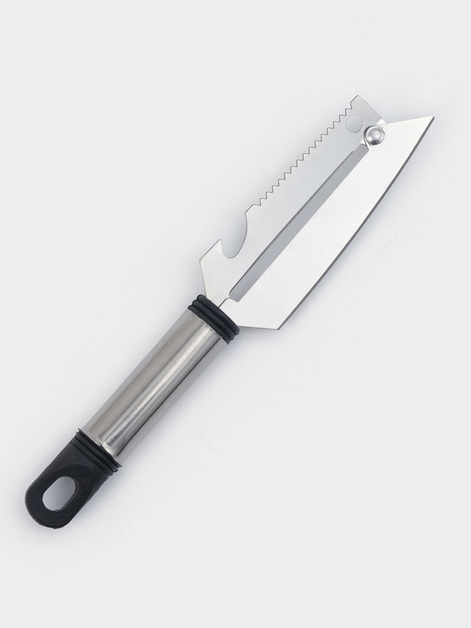 Шинковка Доляна «Помощник», 3 в 1, нож для нарезки, открывалка, 19,5 см (лезвие 9,8 см), цвет серебряный, чёрный