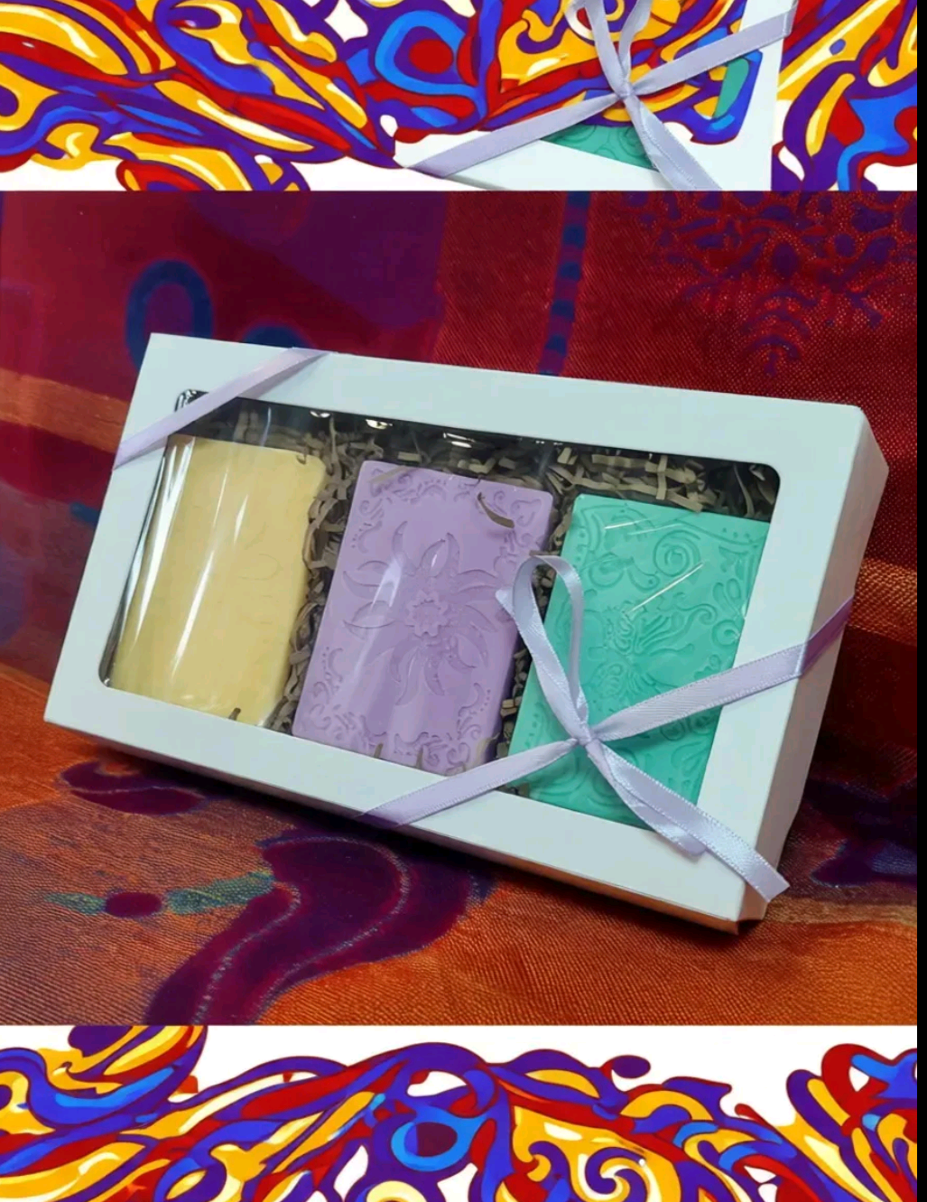 "МВЛ дизайн" Подарочный набор мыло " Тройка Узоры" аромат Лаванда , морской Бриз, Цитрус , твердое мыло по 100 гр ручной работы