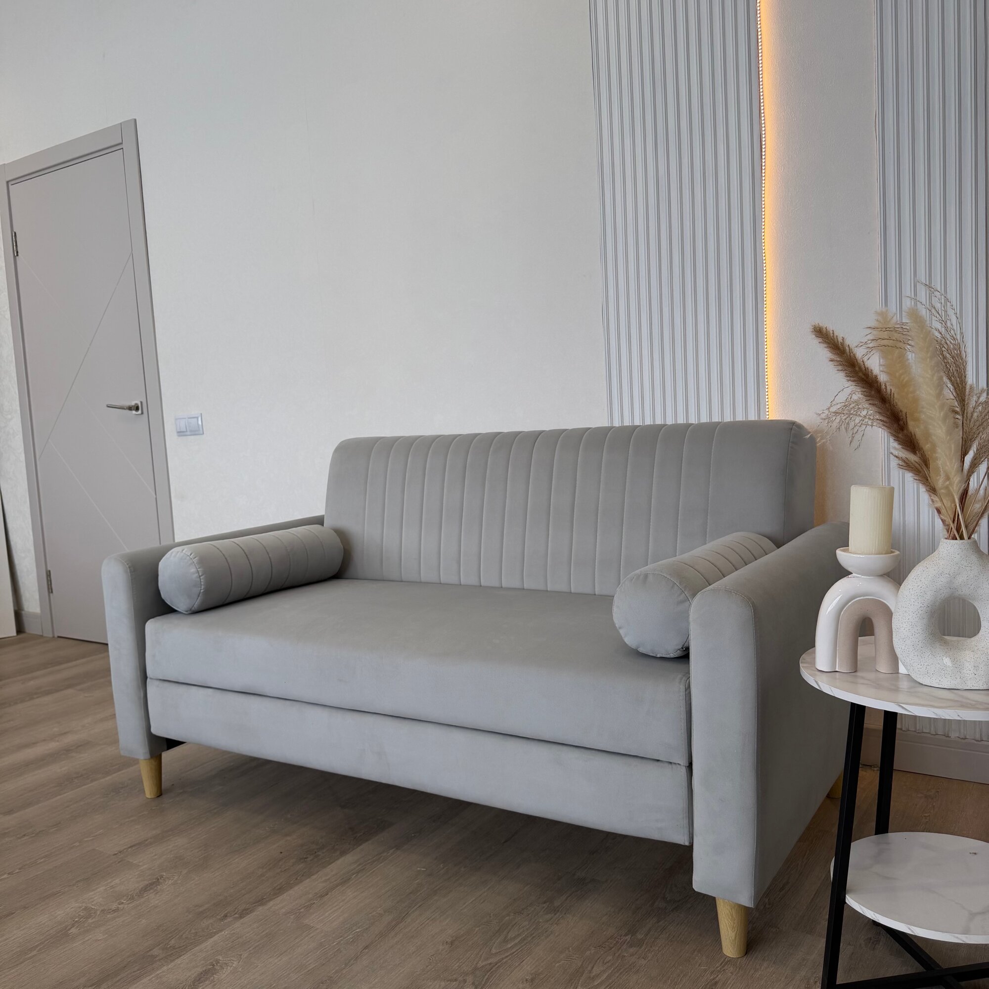 Диван-кровать, Прямой диван НЕО , механизм Еврокнижка, светло-серый , 164х88х84 см(Velutto 51)